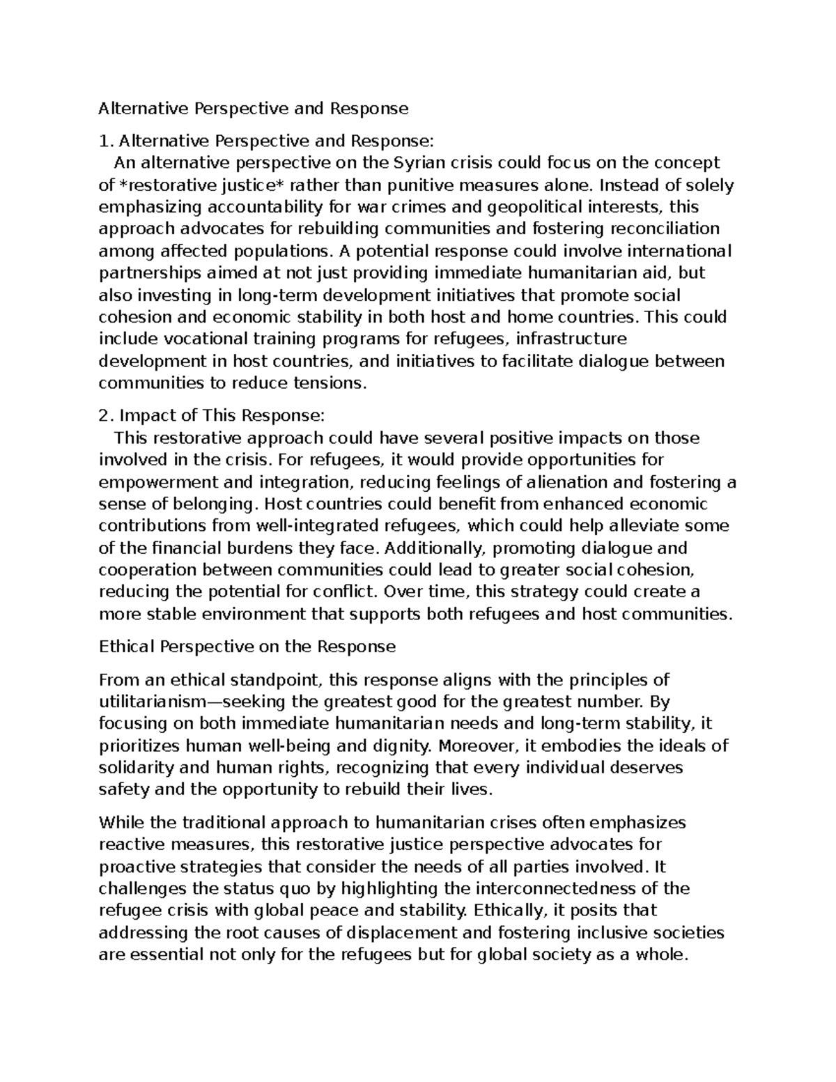 218 W4 - DISCUSSION - Alternative Perspective and Response Alternative ...