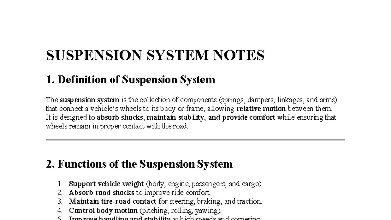 Suspension System Notes: Components, Functions & Safety Guidelines ...