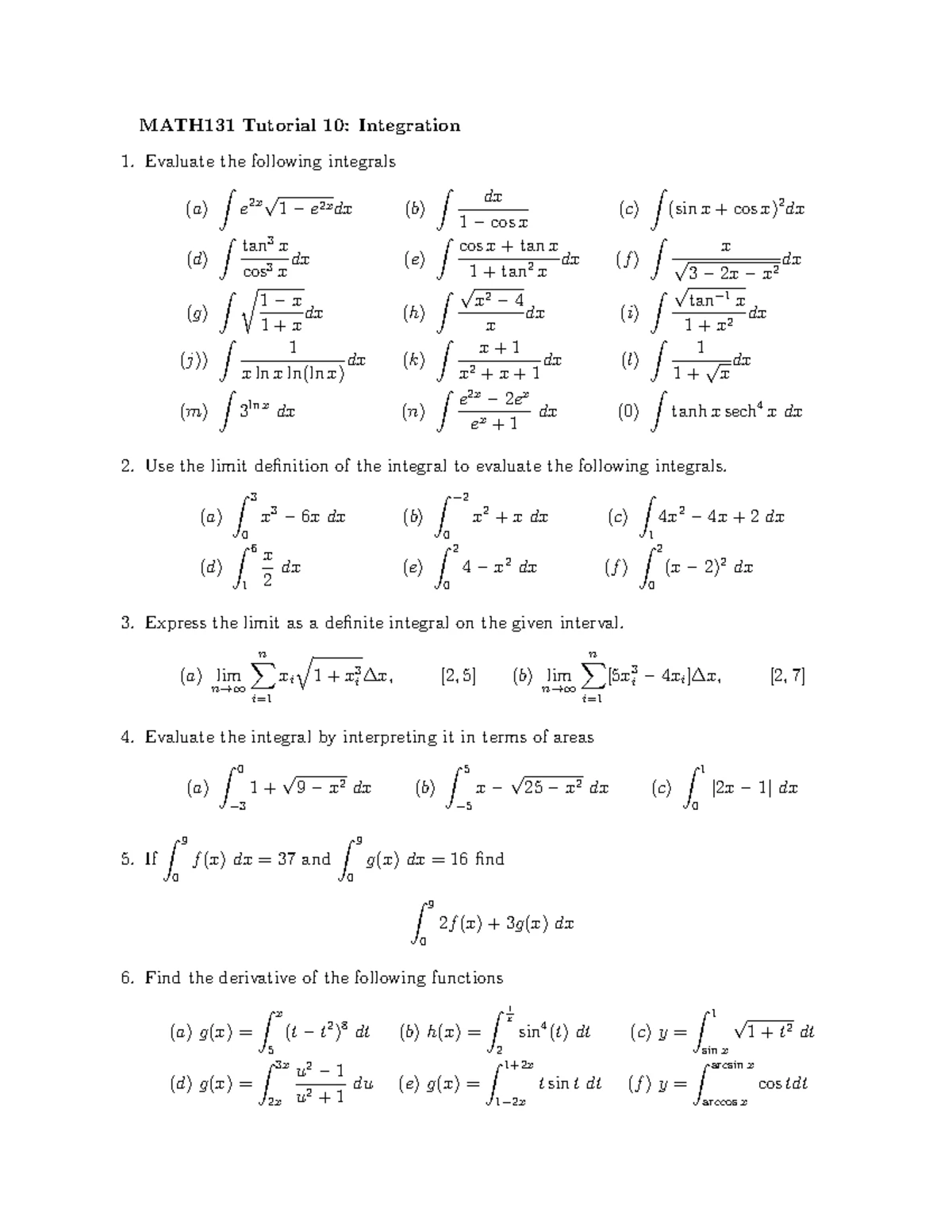 MATH 131 Tutorial 9: Exploring Applications of Derivatives - Studocu