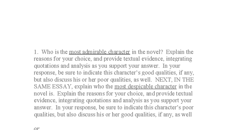 3A English TGG Essay Topics: Character Analysis & Comparisons - Studocu