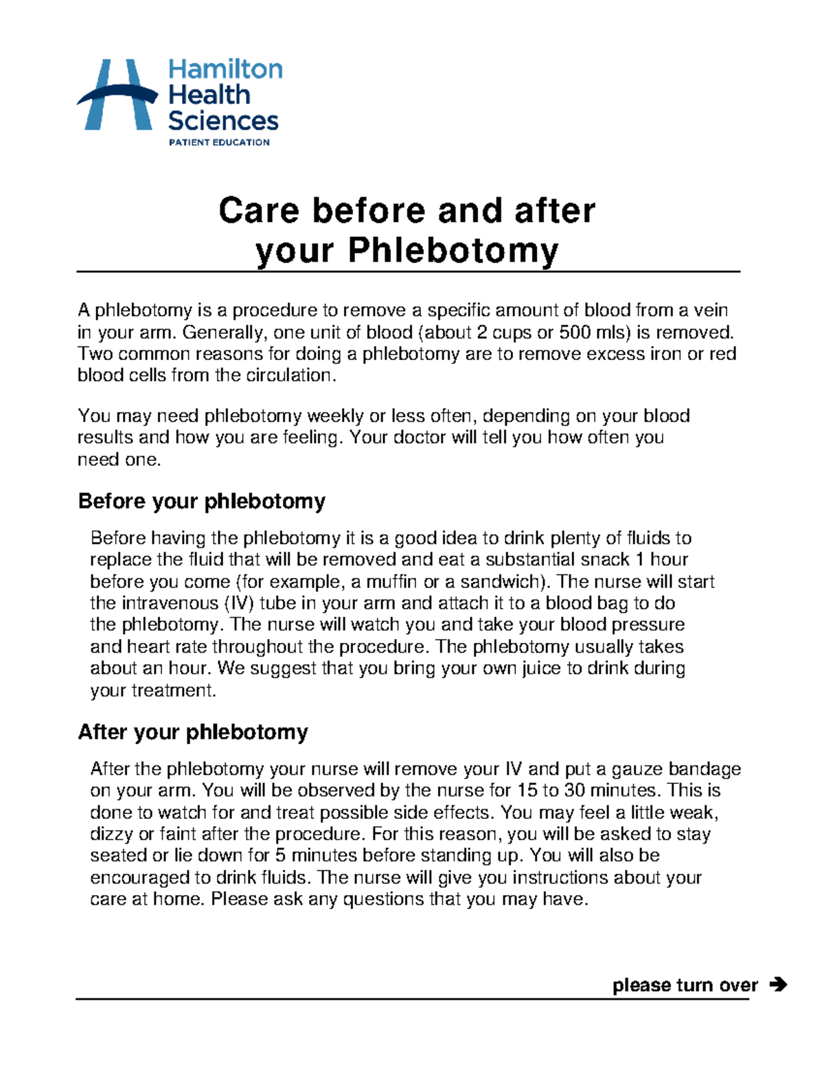 Phlebotomy Care Guidelines - PD 8012 for Patients Before and After ...