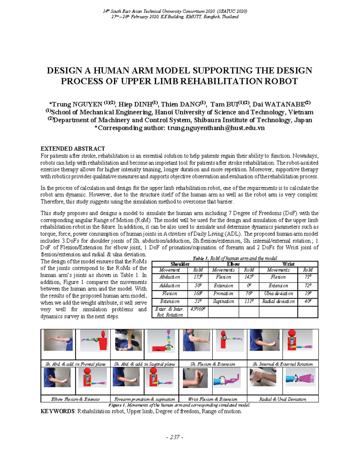 SEATUC 2020: Designing a Human Arm Model for Rehab Robot - Studocu