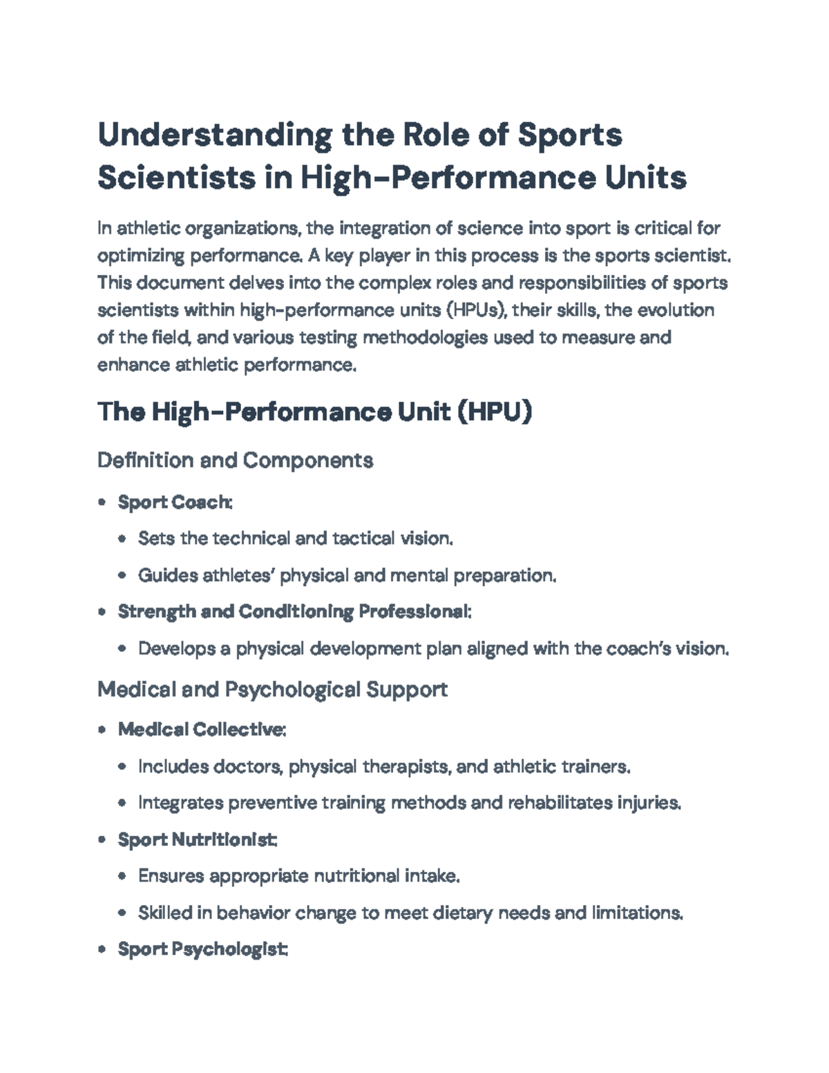 The Role of Sports Scientists in High-Performance Units (HPUs ...