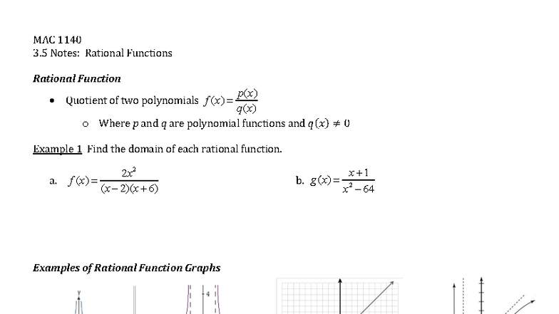 MAC 1140 3.5 Notes: Understanding Rational Functions and Asymptotes ...