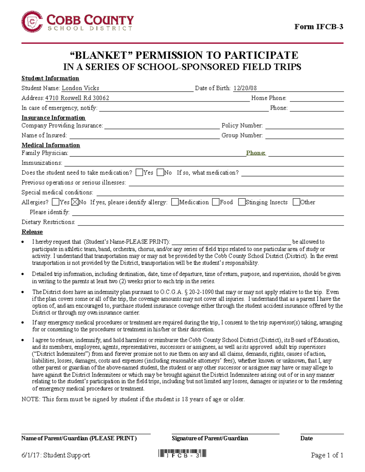 Blanket Permission Form - Form IFCB- “BLANKET” PERMISSION TO ...