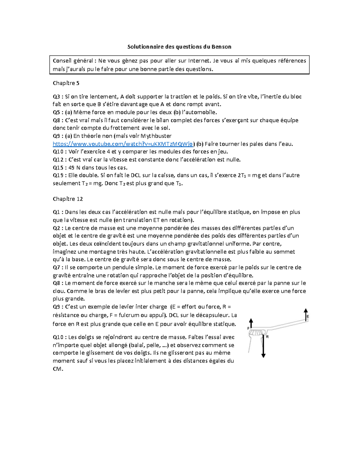 Solutionnaire des questions - Benson Conseil général (Chapitres 5 à 19 ...