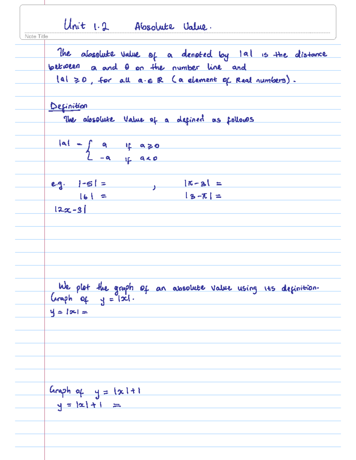 Unit 1.2 Understanding Absolute Value and Its Graphs - Studocu