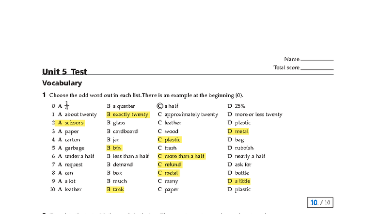 Unit 5 Test - Vocabulary and Grammar Exercises - Studocu