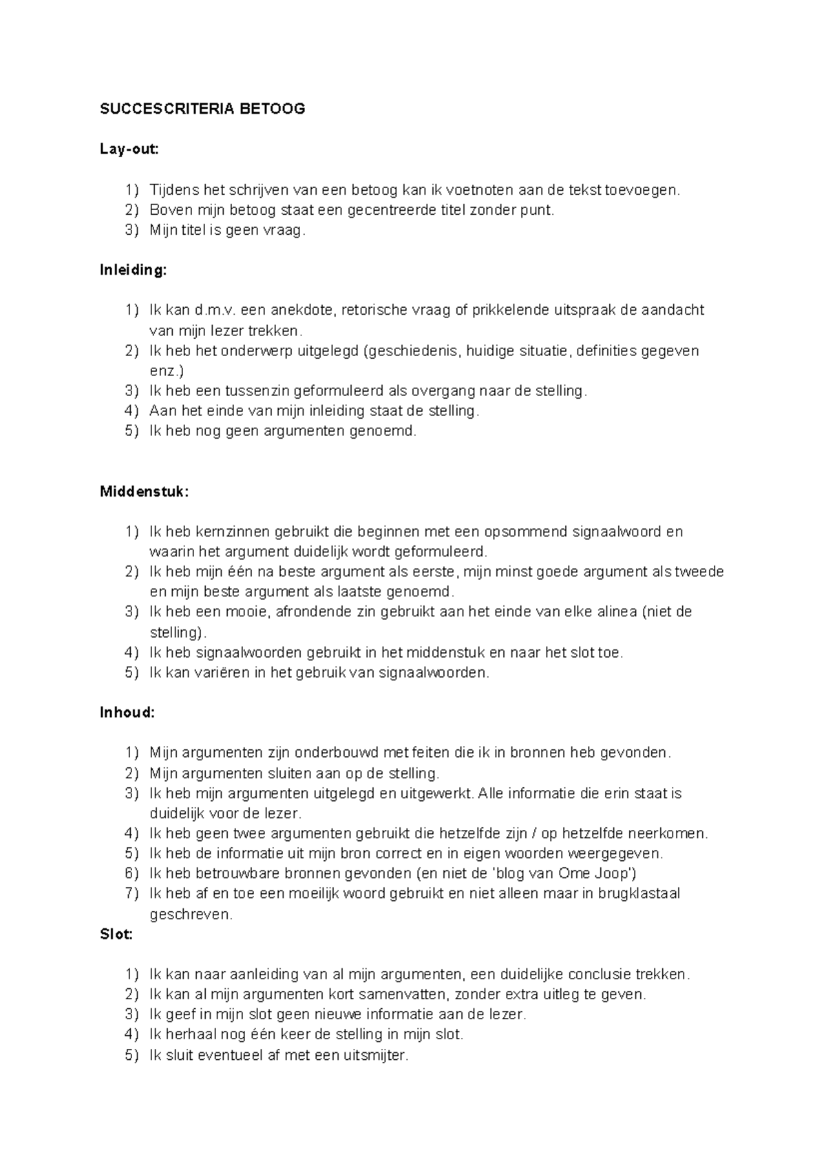 VWO Succescriteria voor een Betoog: Richtlijnen en Tips - Studeersnel