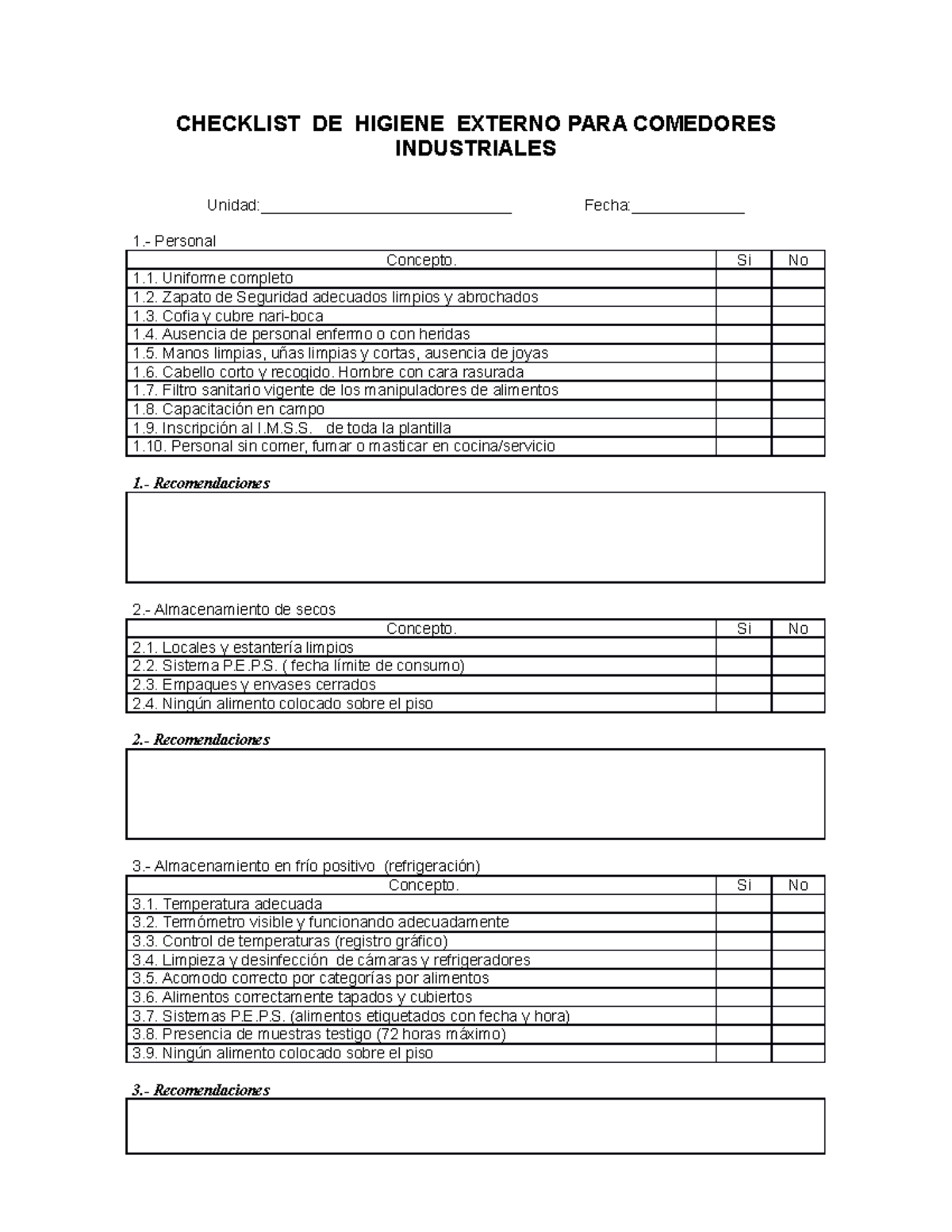 Checklist de Higiene para Comedores Industriales: Mejores Prácticas - Studocu