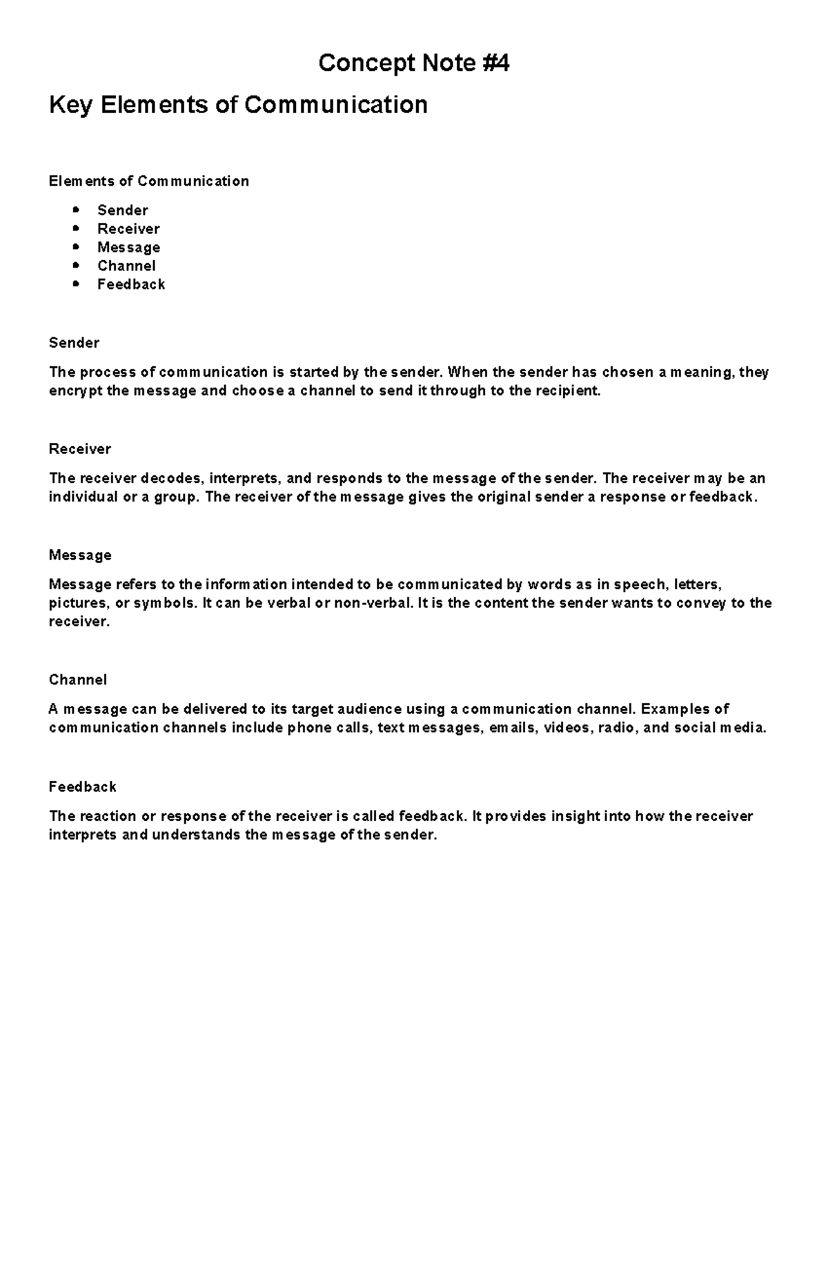 CN 4 - Key Elements of Communication: Sender, Receiver, and Feedback ...