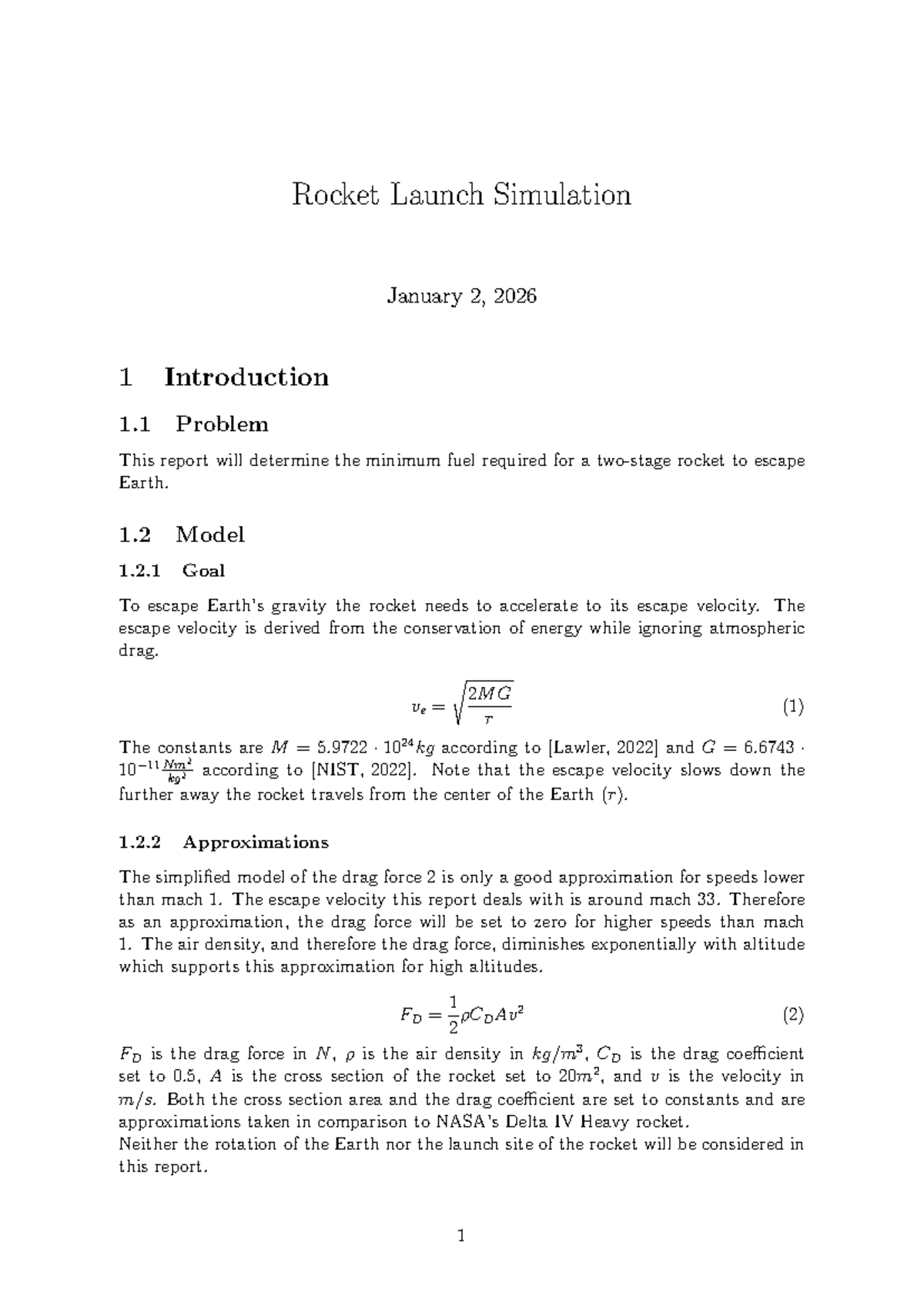 Rocket Launch Simulation: Minimum Fuel for Escape Velocity Analysis ...