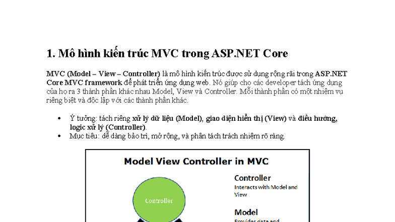Mô hình MVC trong ASP.NET Core: Cấu trúc và Quy trình Hoạt động (IT38) - Studocu