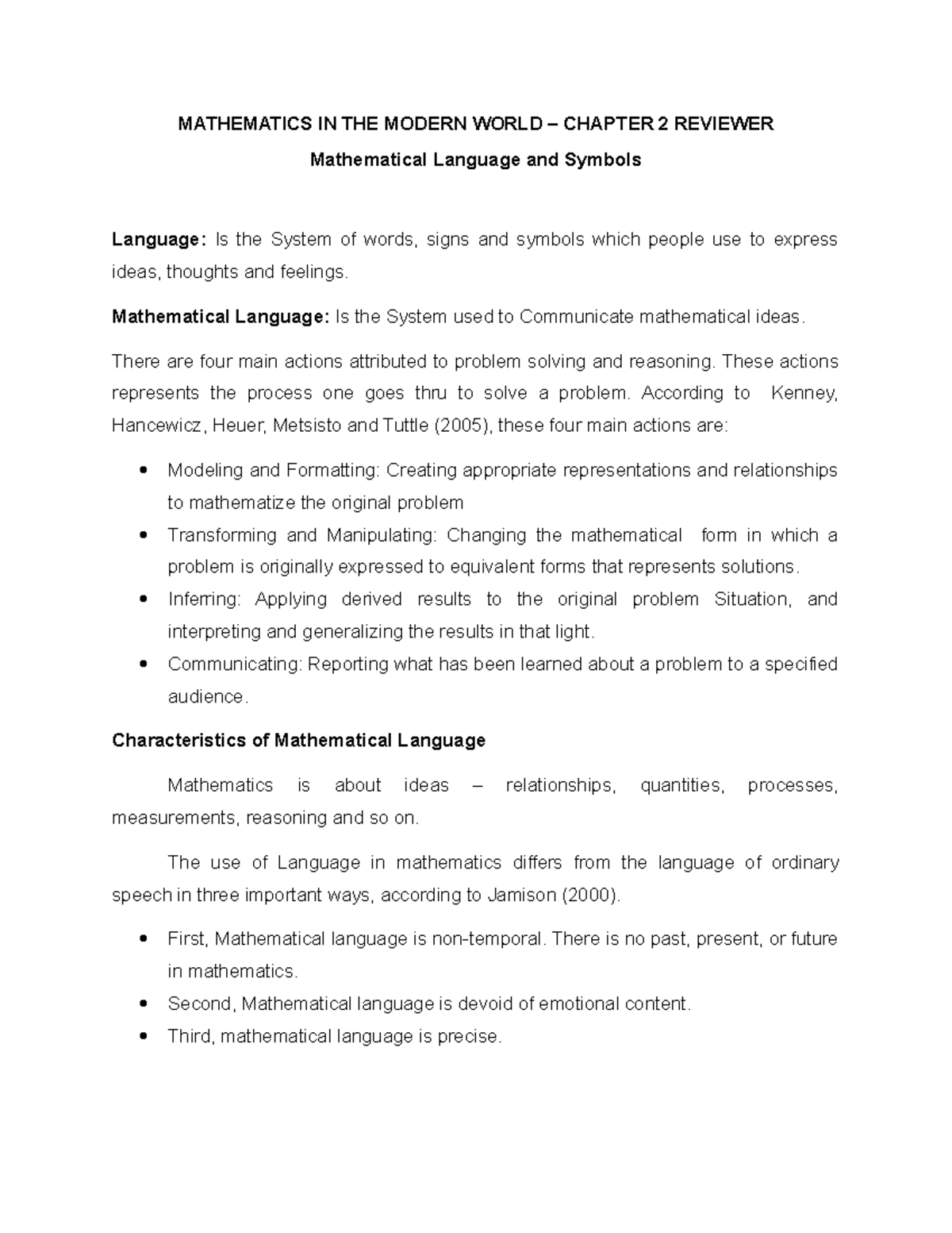 Chapter 2 Reviewer- Mathematics in the Modern World - MATHEMATICS IN ...