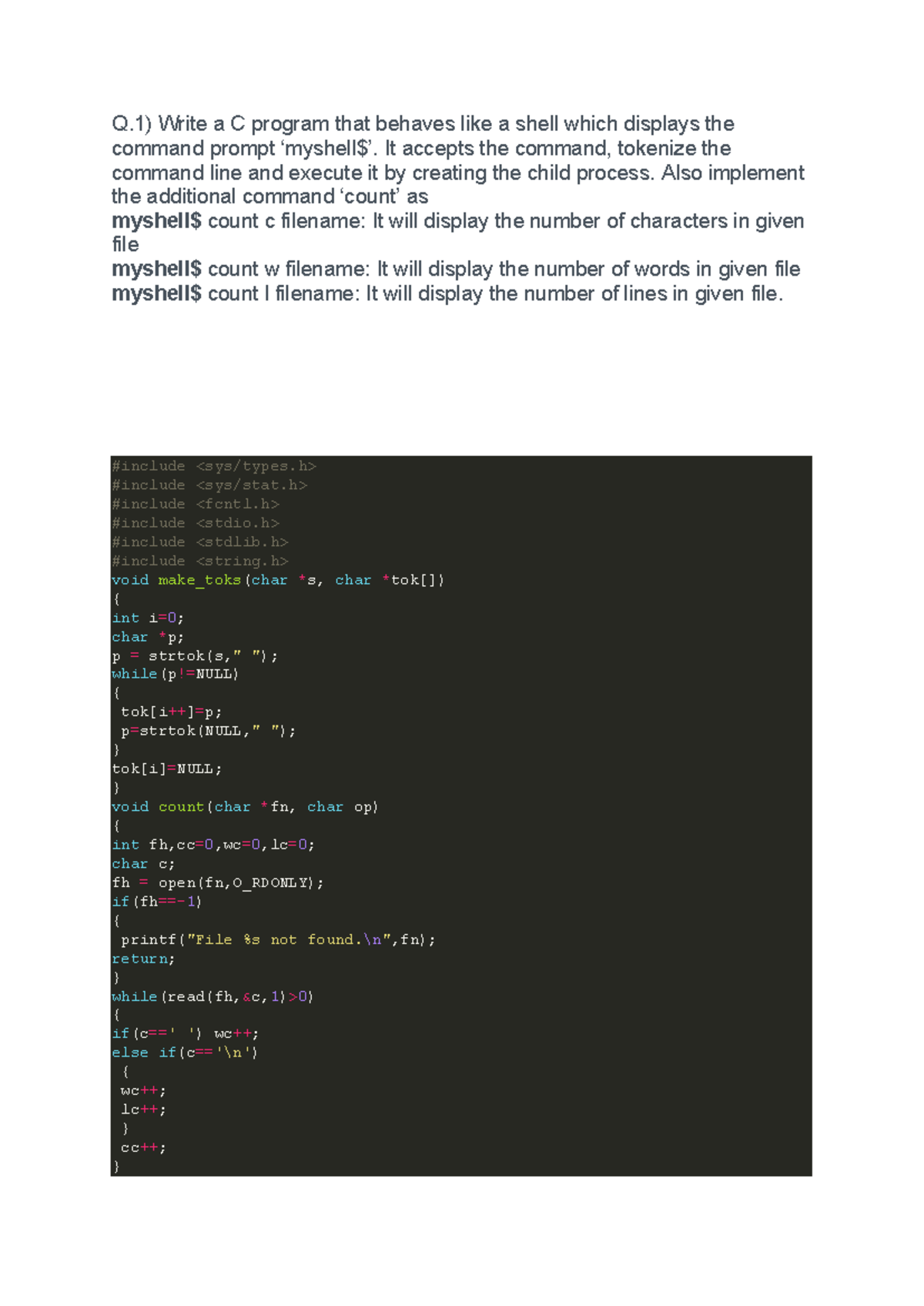 C Programming Assignment 2: Shell Implementation and File Count - Studocu