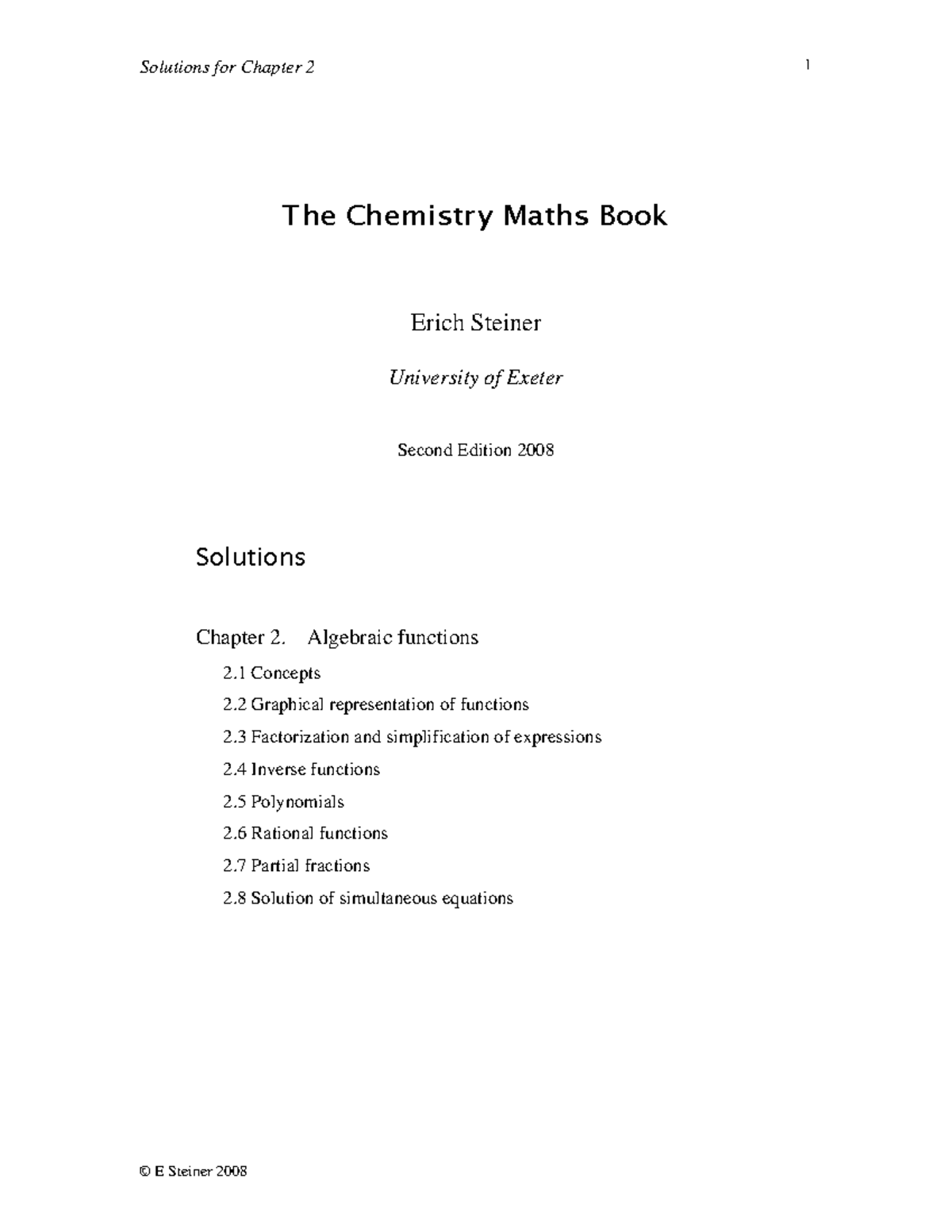 Solutions for Chapter 2: The Chemistry Maths Book (E Steiner, 2008) - Studocu
