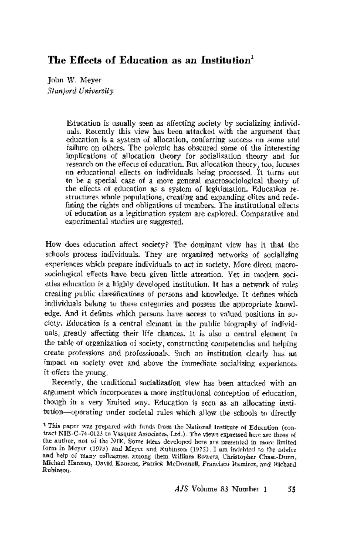 The Effects of Education as an Institution: Insights and Implications ...