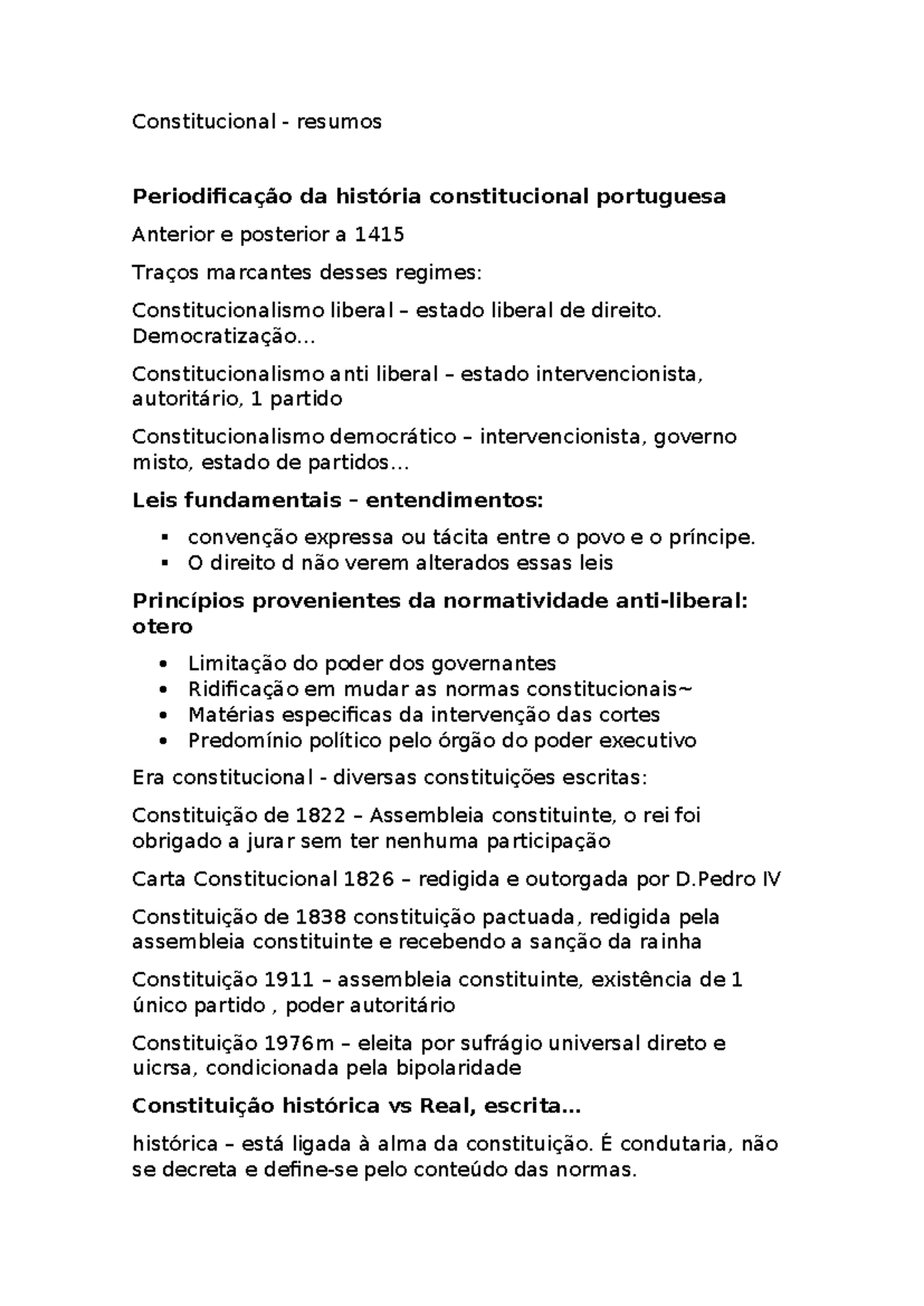 Constituciona - resumossss - Constitucional - resumos Periodificação da ...