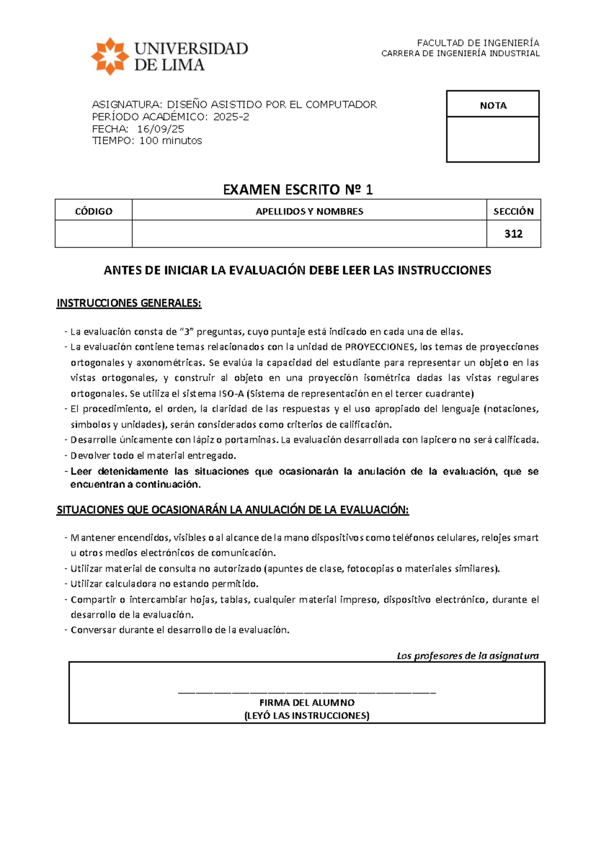 Examen Escrito Nº 1 - Diseño Asistido por Computador - 312 - Studocu
