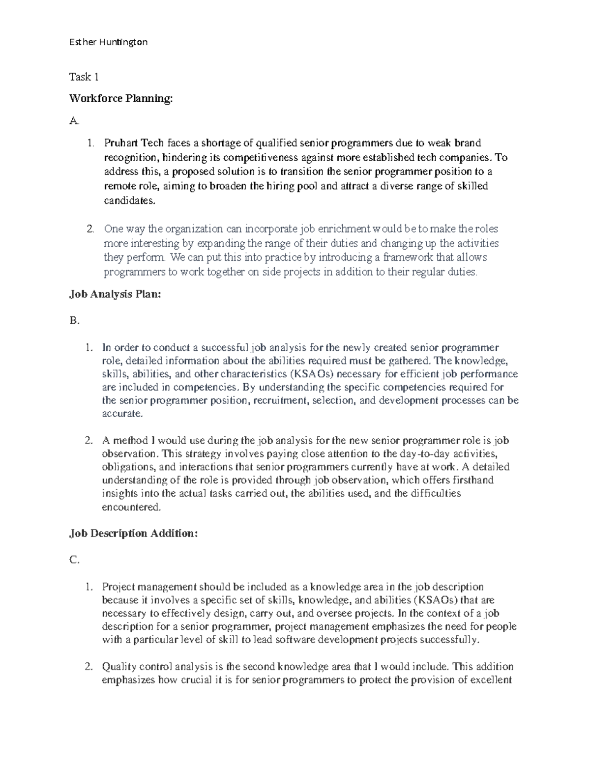 D354 Task 1 - Workforce Planning and Job Analysis for Programmers - Studocu