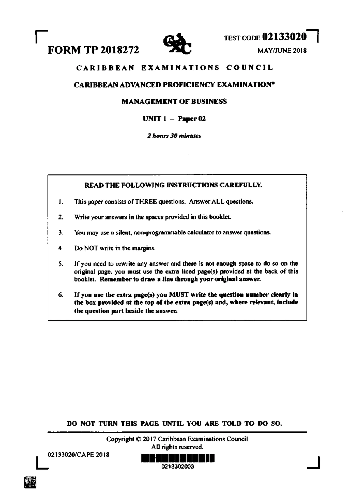 CSEC POA June 2015 P2 - 1 3 FORM TP 2015103 %. MAY/JLINE 2OI CARIBBEAN ...