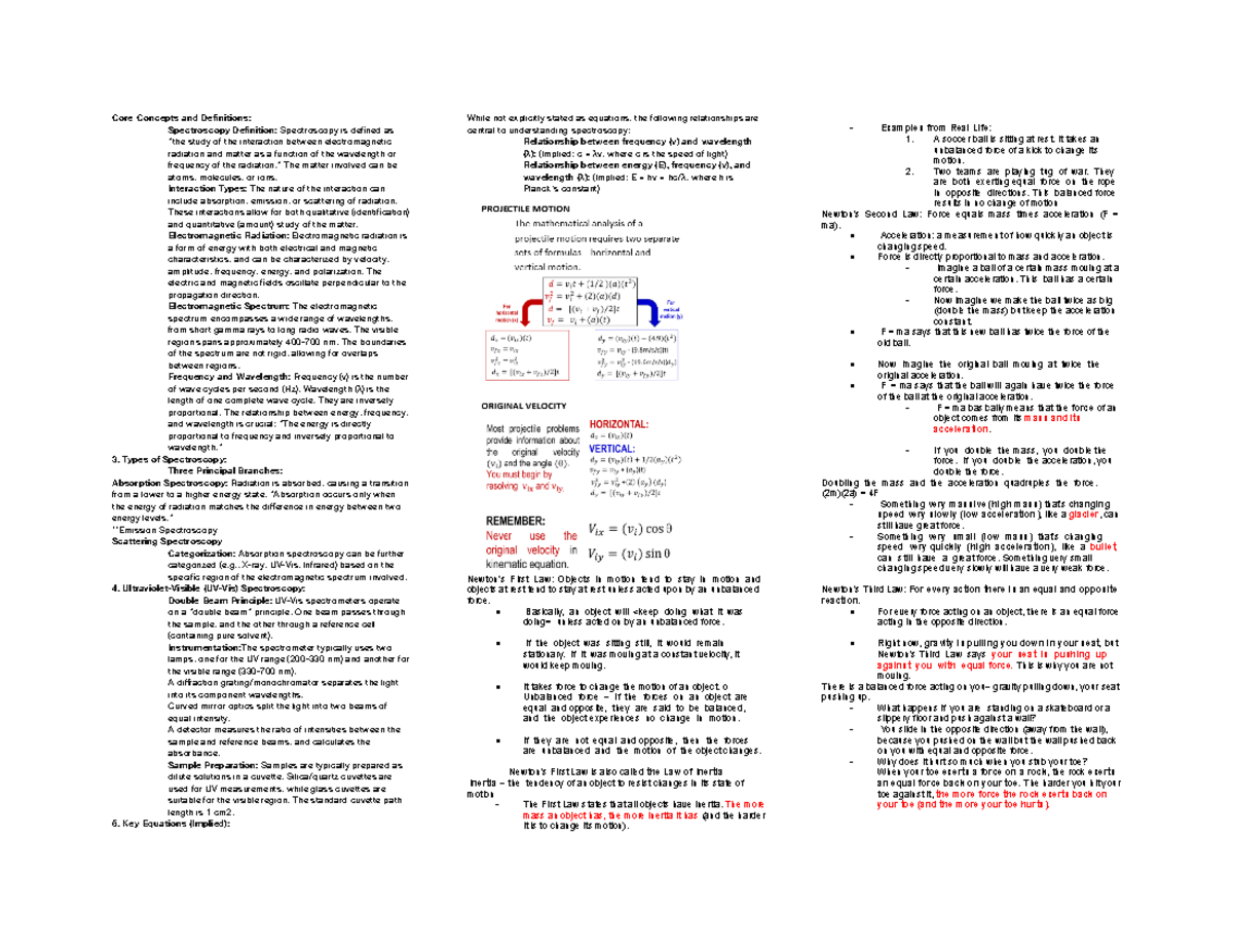 PHYS 101: Laws of Motion - Summary of Key Concepts & Definitions - Studocu