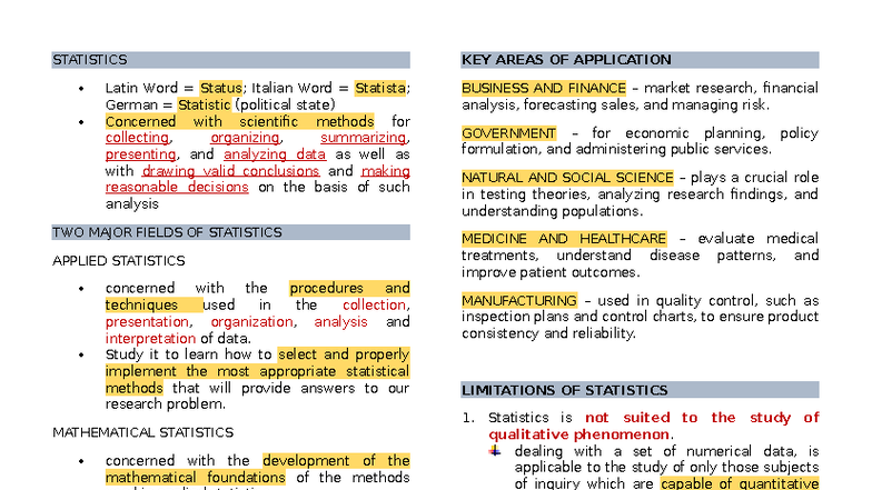STAT101 - Comprehensive Overview of Statistics and Its Applications - Studocu
