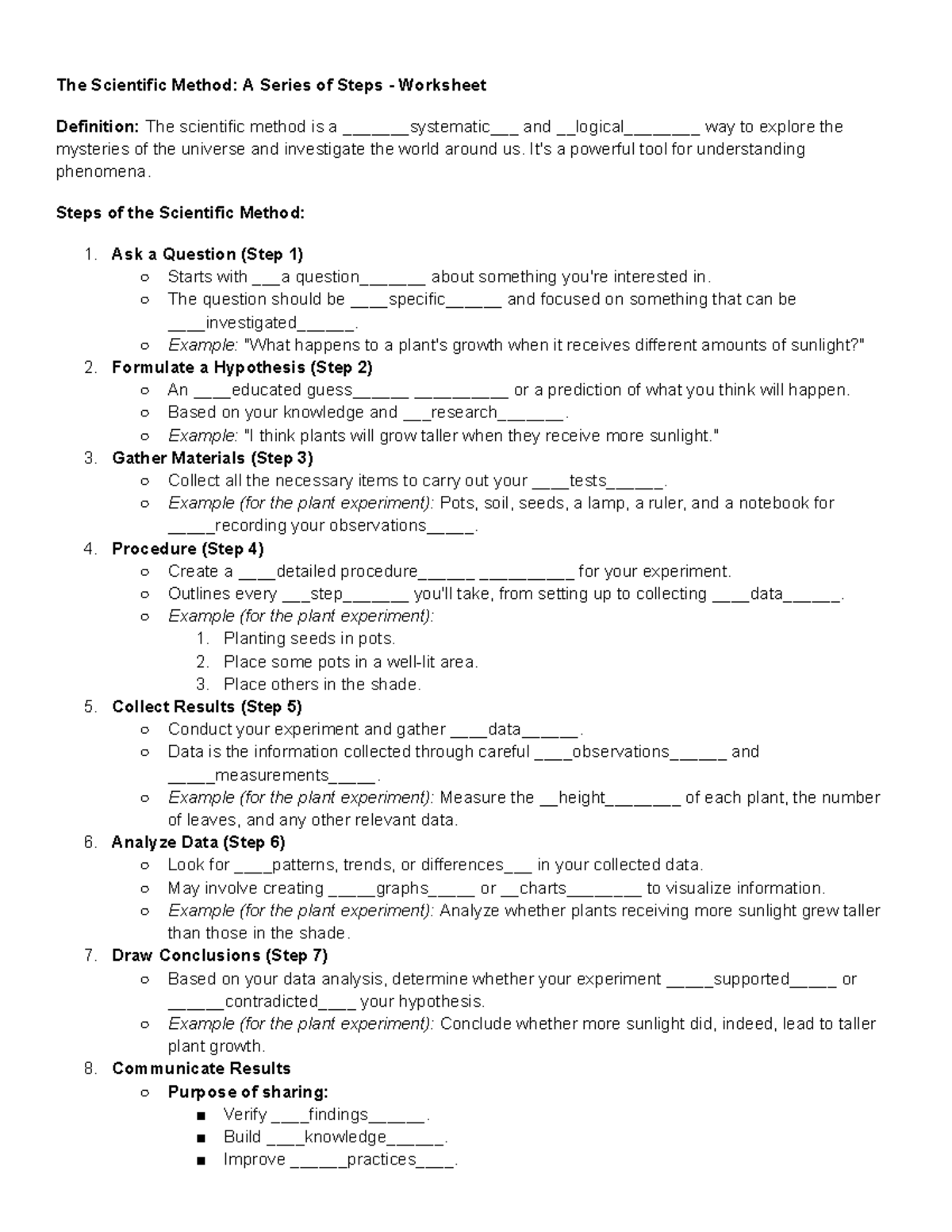 Scientific Method Steps Worksheet: Exploring the Universe - Studocu
