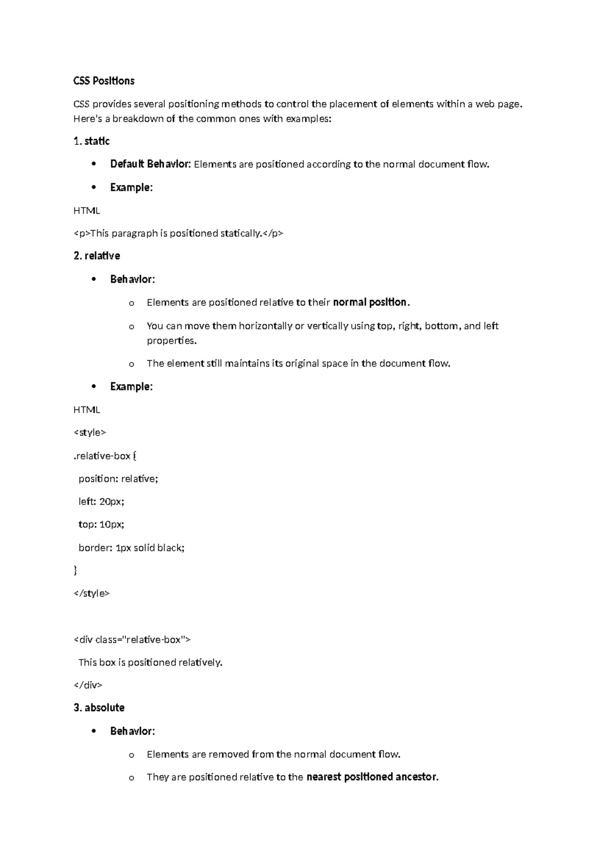 CSS Positions, CSS Selectors,Semantic elements - CSS Positions CSS ...