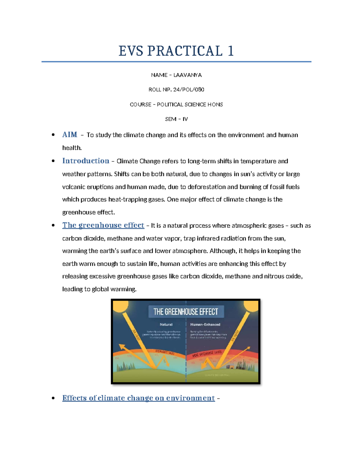 EVS Practical 1: Climate Change Effects on Environment & Health - Studocu