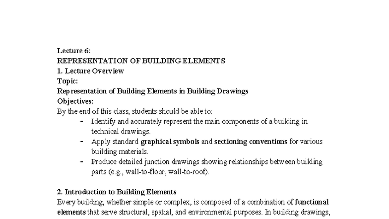 Lecture 6: Representation of Building Elements in Drawings - Studocu