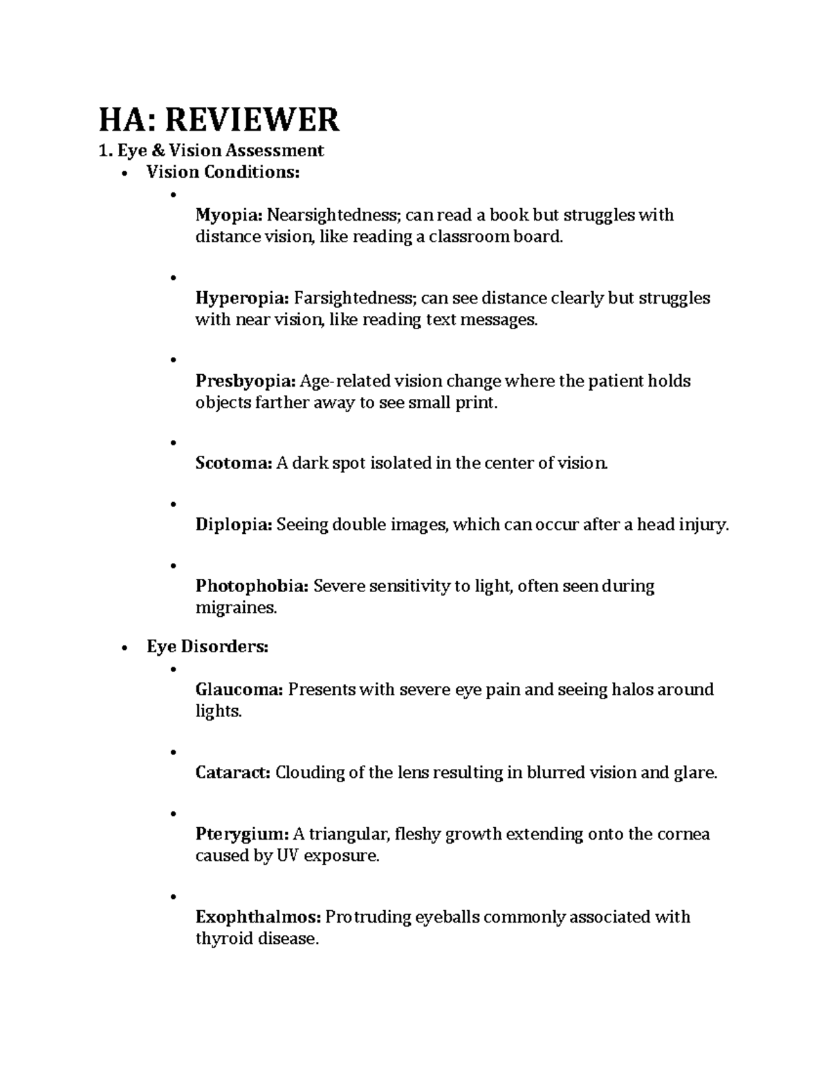 HA: REVIEWER - Eye, Ear, Nose, Throat & Cardiovascular Assessments ...