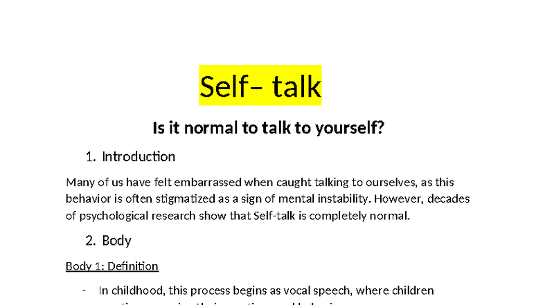 Self-Talk: Understanding Its Normalcy and Impact on Well-Being - Studocu