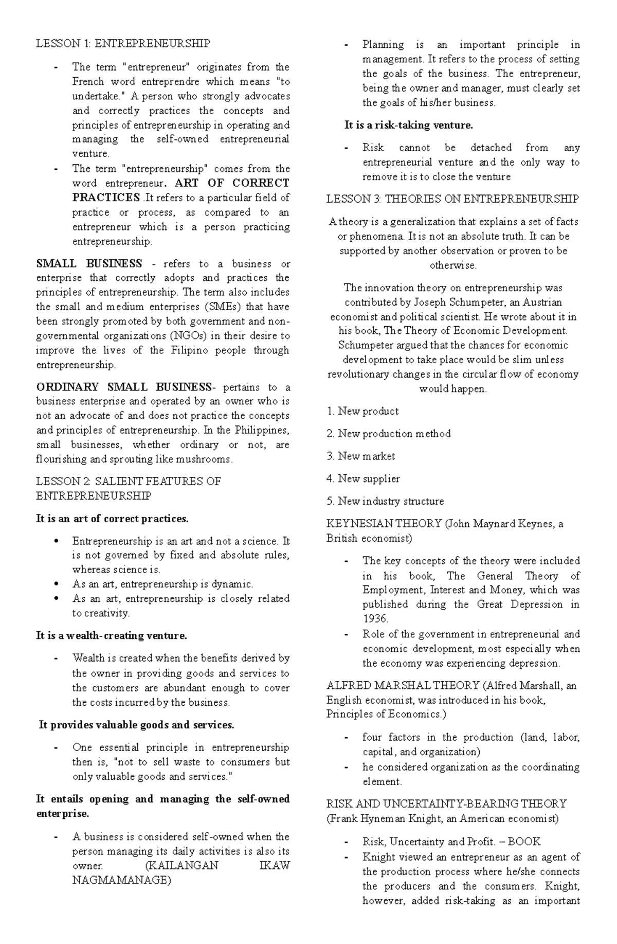 Entrep- Lesson Review: Key Concepts & Principles of Entrepreneurship - Studocu