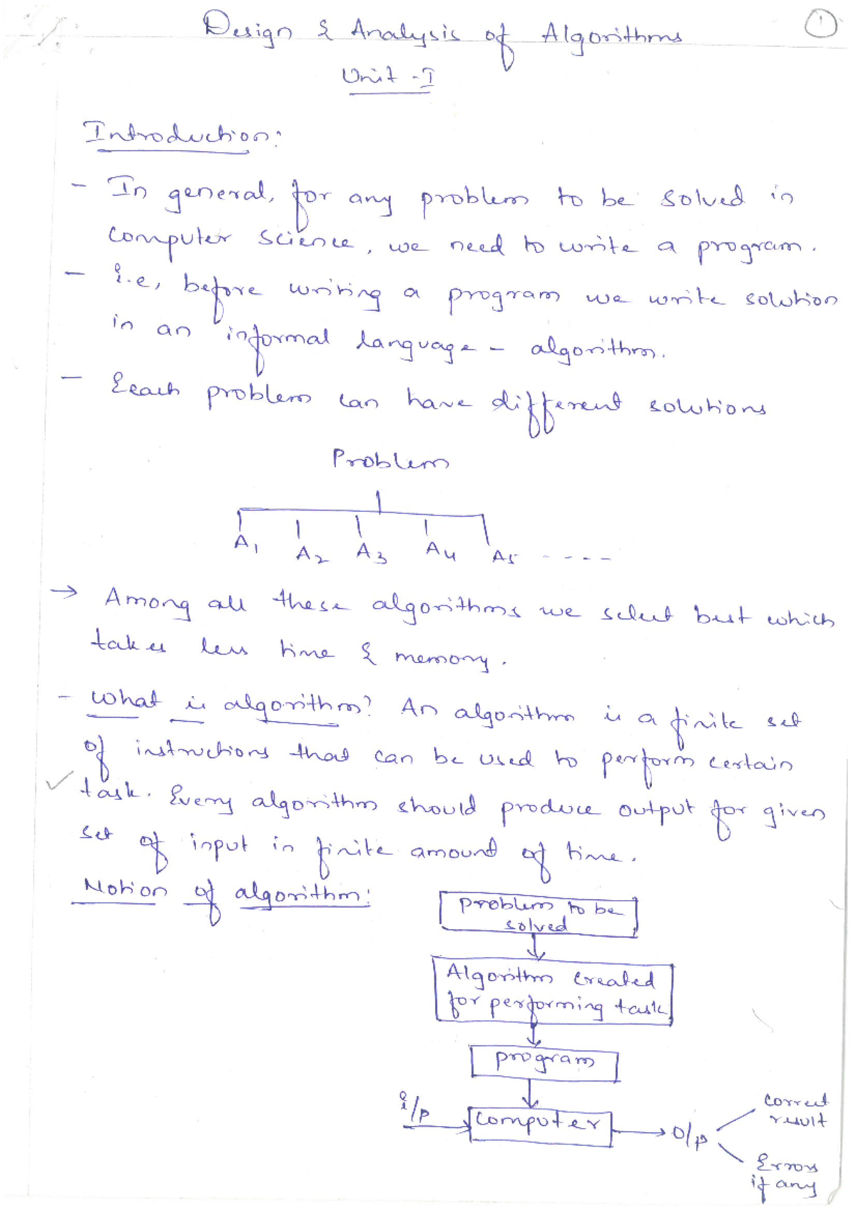 DAA Unit 1: Design and Analysis of Algorithms Overview - Studocu