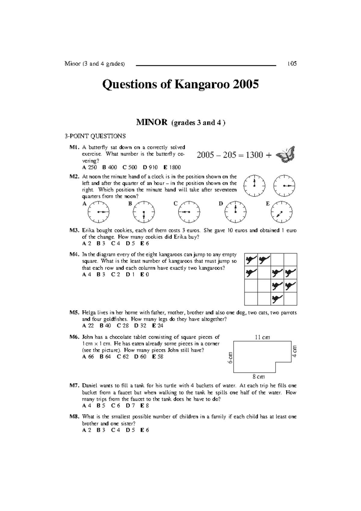 Kangaroo 2005 Math Questions for Grades 3 to 12 - Studocu