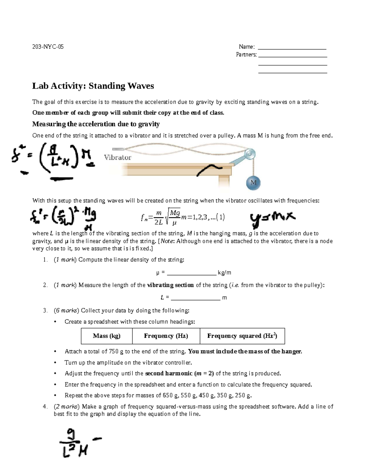 Lab Activity: Standing Waves & Gravity Measurement (03 NYC) - Studocu