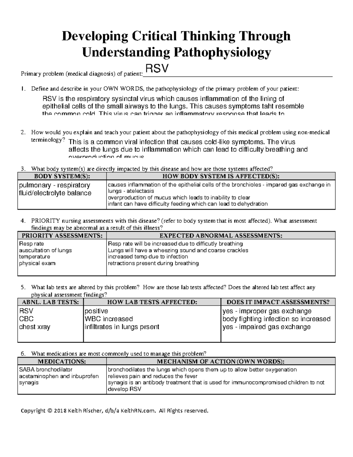 Critical Thinking and Pathophysiology - Copyright © 2018 Keith Rischer ...