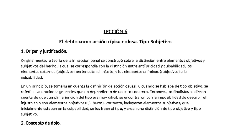 Lección 6: El Delito como Acción Típica Dolosa - Tipo Subjetivo - Studocu
