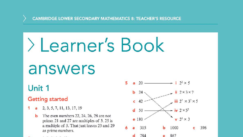 CAMBRIDGE LOWER SECONDARY MATHEMATICS 8: LEARNER BOOK ANSWERS - Studocu