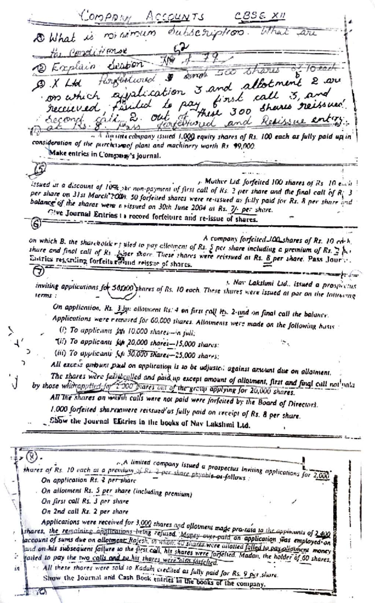 COMPANY ACCOUNTS CBSE XII: Journal Entries for Forfeiture & Reissue of ...