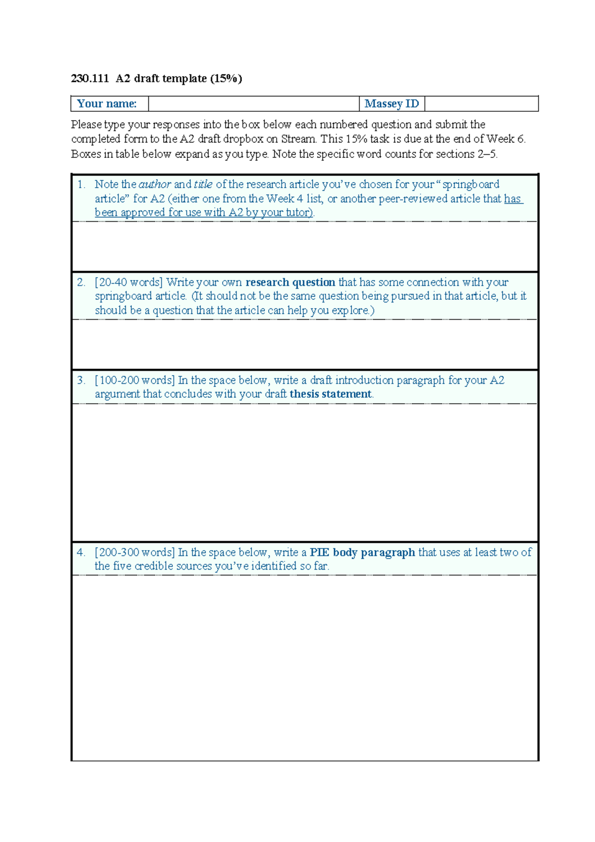 A2 230.111 Draft Researched Argument Template for Submission - Studocu