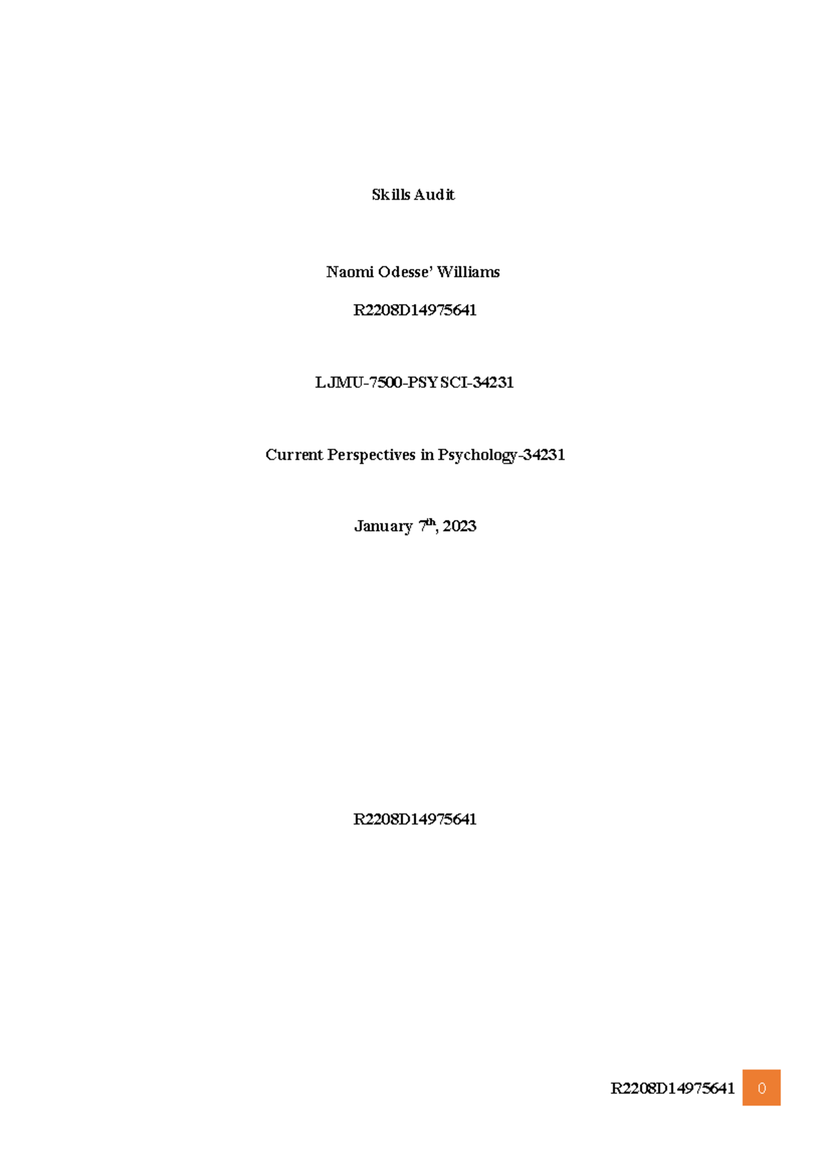 Reflection Assignment 1 - Skills Audit for LJMU-7500-PSYSCI - Studocu