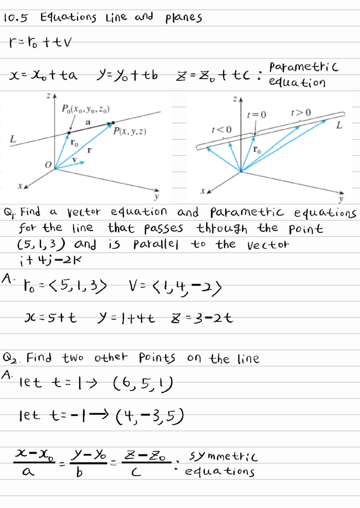 10.5 Equations of Lines and Planes - Final Exam Notes - Studocu