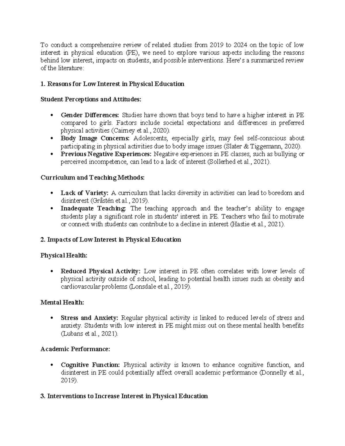 RRS - Comprehensive Review on Low Interest in Physical Education - Studocu