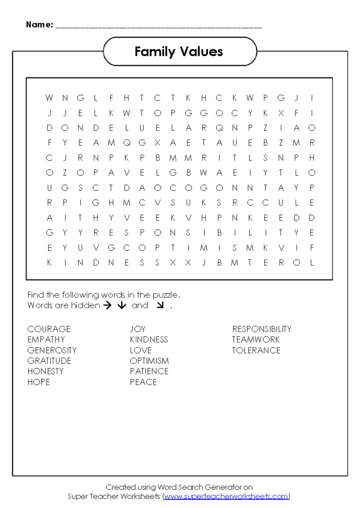 Family Values Word Search Puzzle (W N G L F H T C T K K W P G) - Studocu