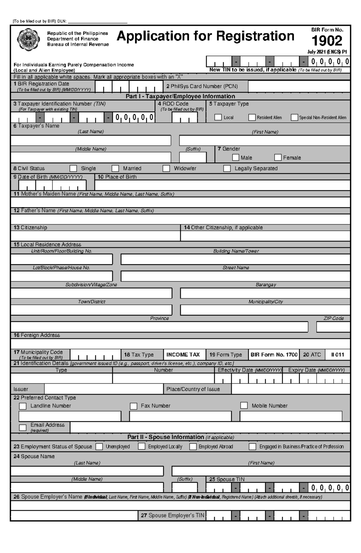 BIR Form 1902 Application for Registration - July 2021 (Final) - Studocu