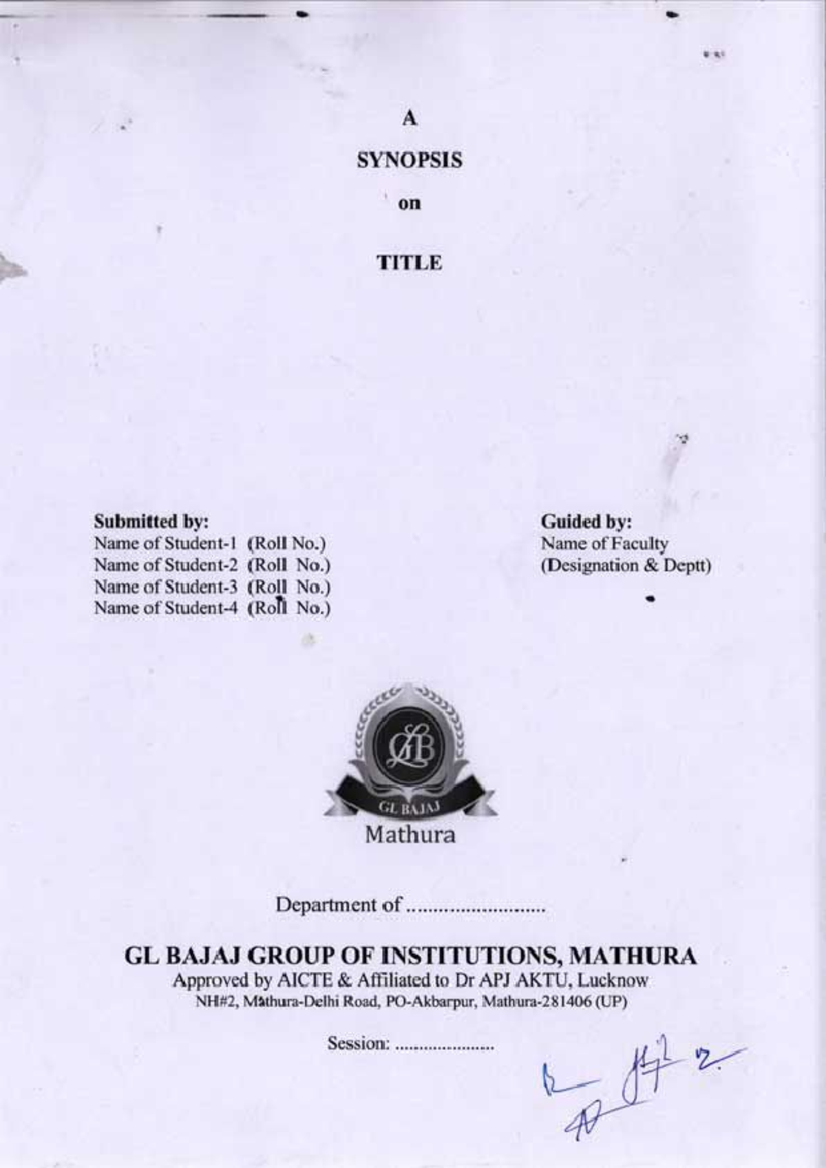 BTech Project Synopsis Format Guidelines and Examples - Studocu