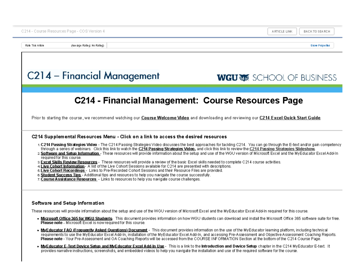 C214 Financial Management Course Resource Guide and Tips - Studocu