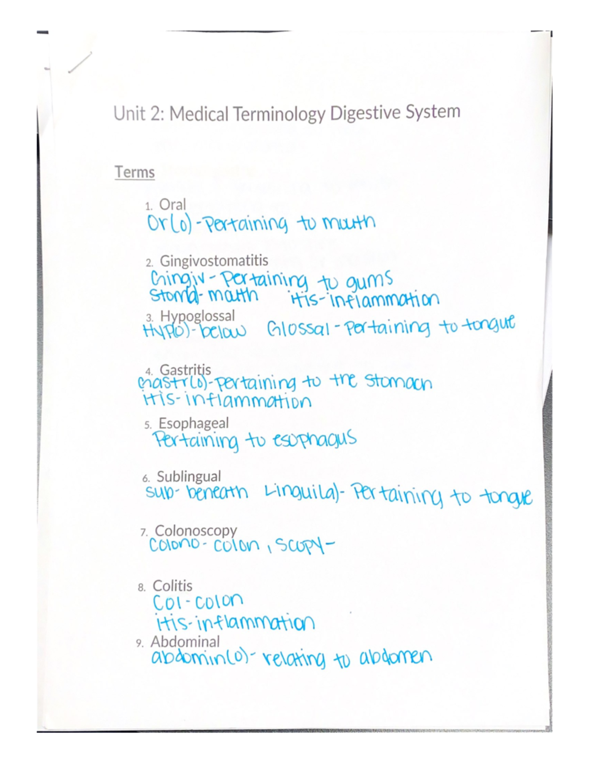 Unit 2: Medical Terminology - Digestive System Terms Overview - Studocu